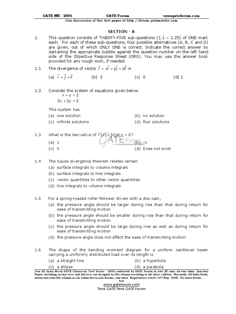 GATE Mechanical Papers Previous Years | PDF