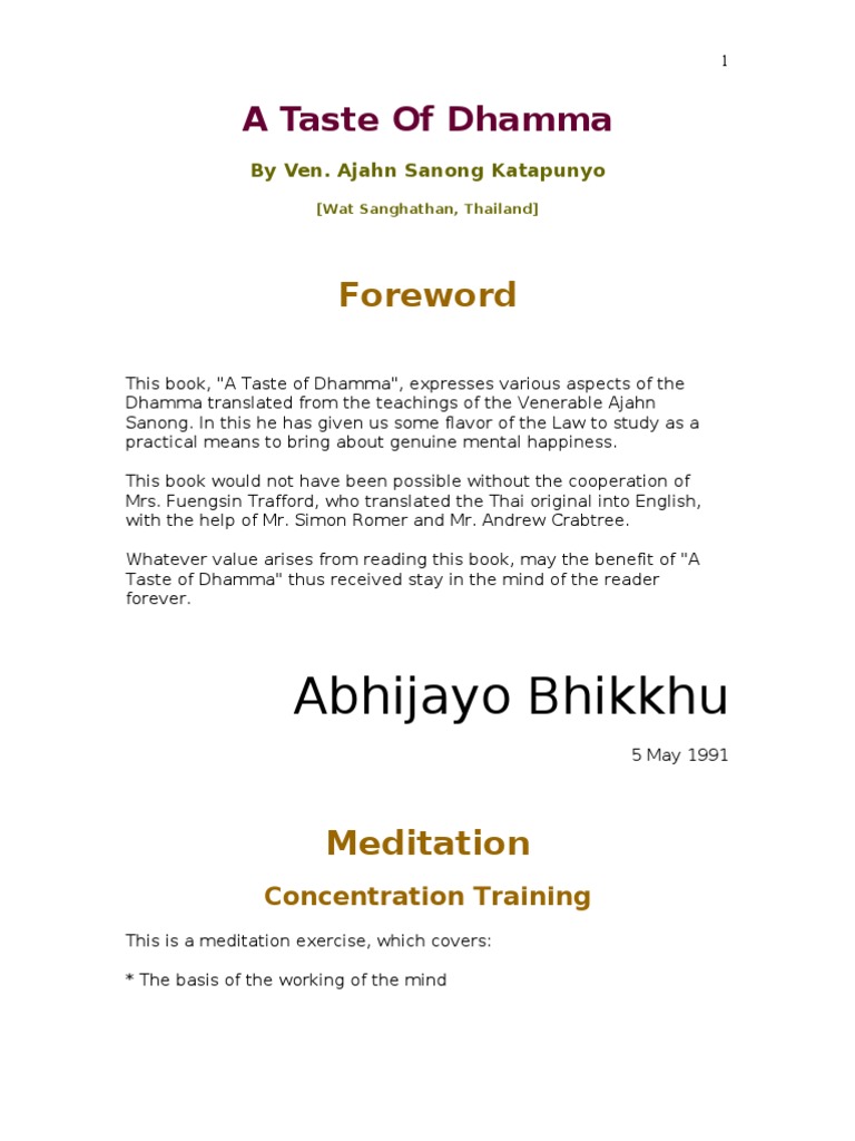 A Taste of Dhamma | PDF