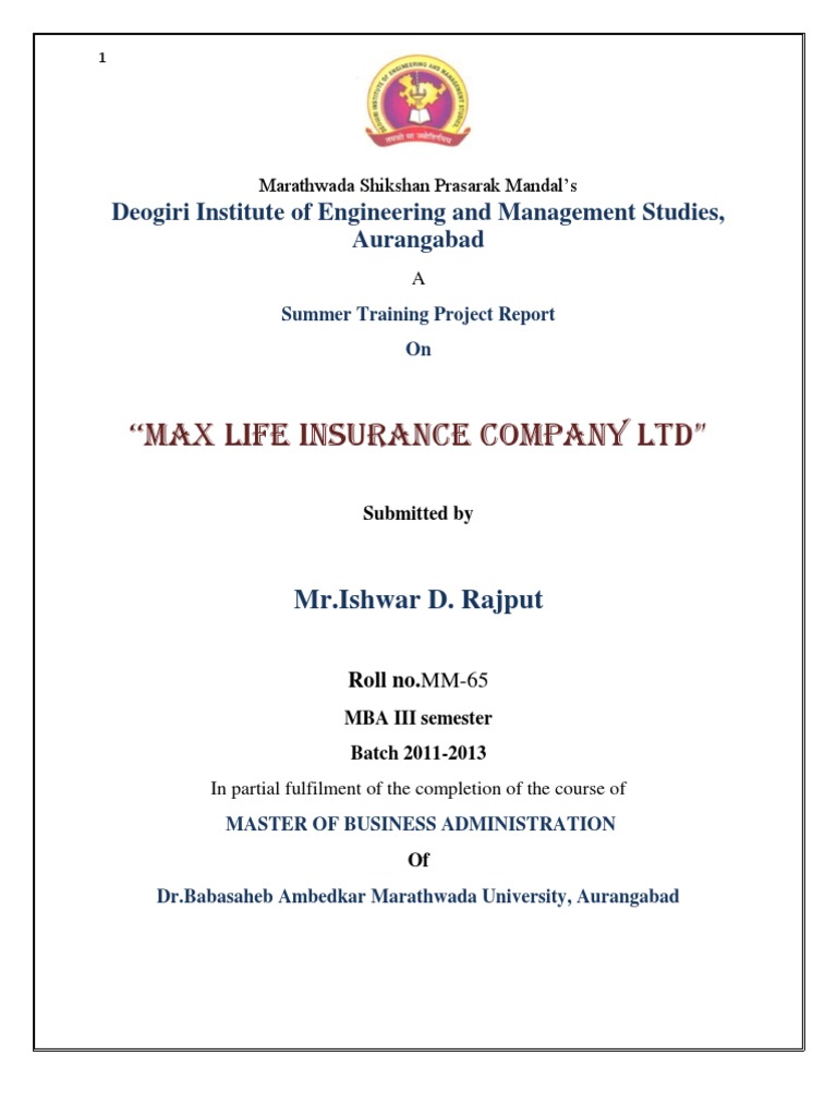 "MAX LIFE INSURANCE Company LTD": Deogiri Institute of Engineering and ...
