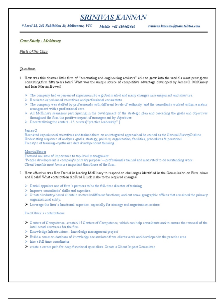 McKinsey Case Study Analysis | PDF | Mc Kinsey & Company | Consultant
