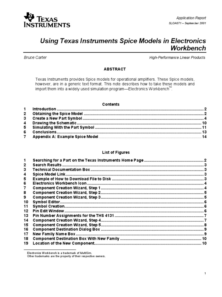 Using Texas Instruments Spice Models in Electronics Workbench | PDF ...