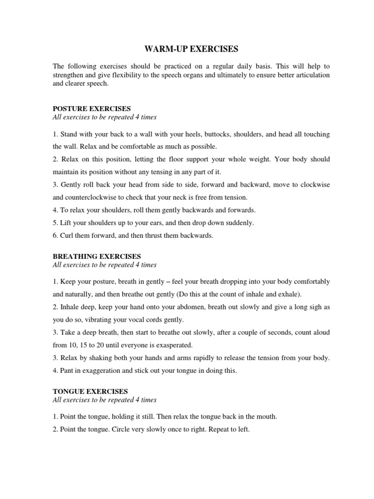 Warm Up Exercises | PDF