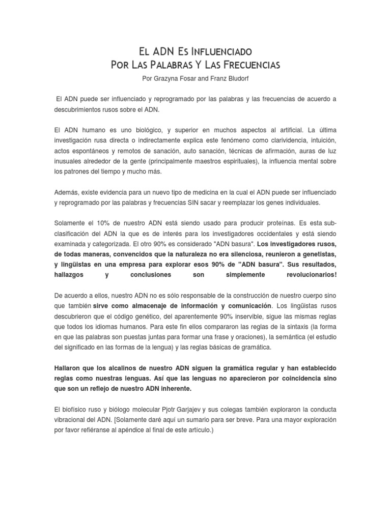 Adn Influenciado Por Las Palabras | PDF | Adn | Ligero