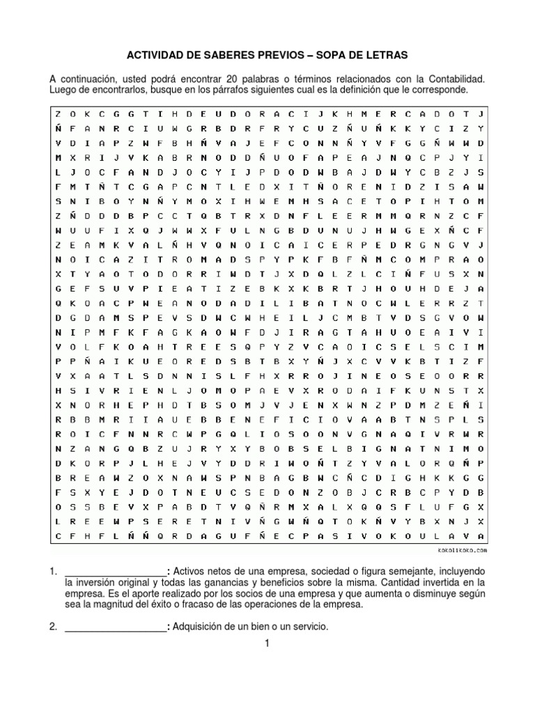 Sopa de Letras: Términos de Contabilidad | PDF | Beneficio (economía ...