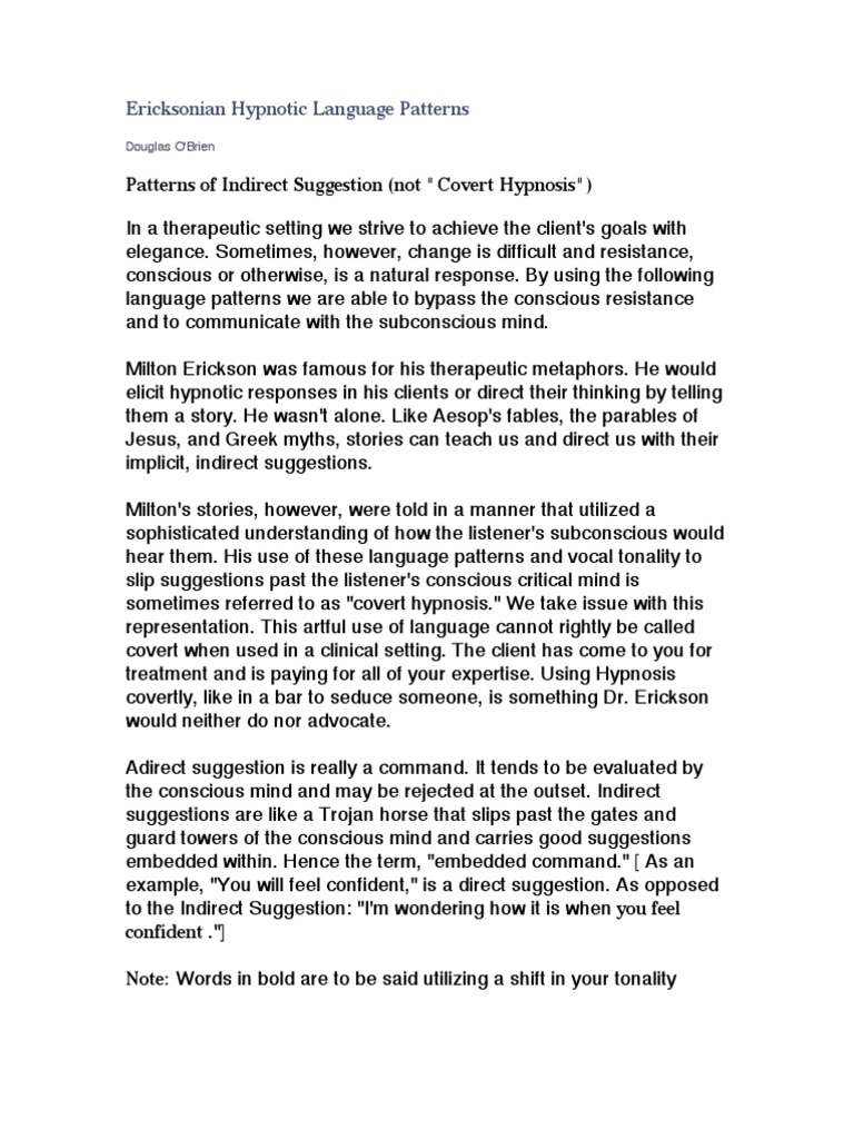 Ericksonian Hypnotic Language | PDF | Hypnosis | Cognitive Science