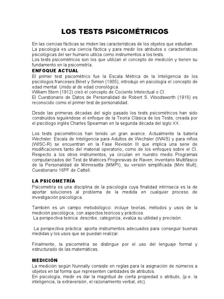 Test Psicometricos | PDF | Validez (Estadísticas) | Escala de ...