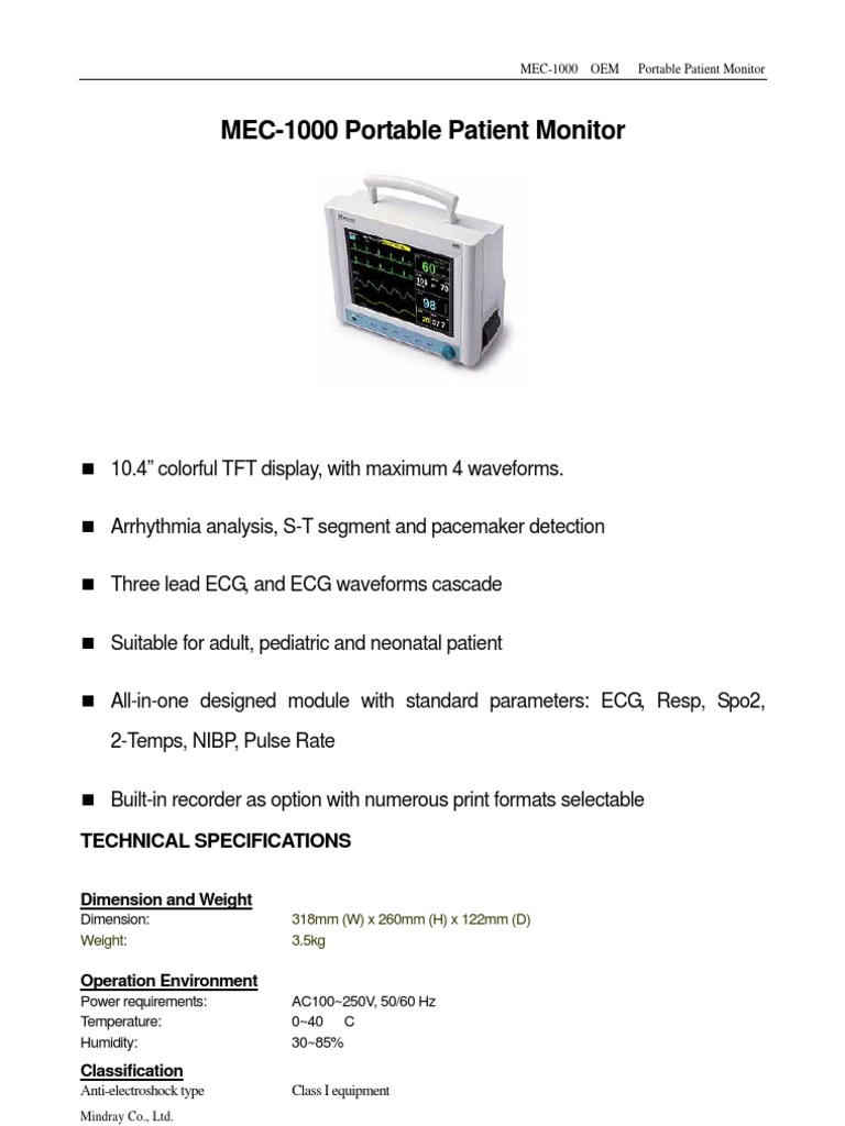 Patient Monitor | PDF | Electrocardiography | Computer Monitor