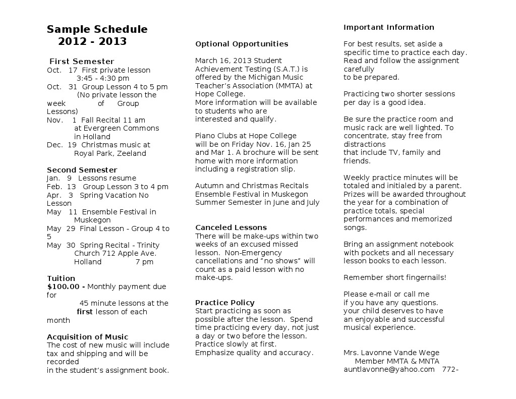 2012-2013 Music Lesson Schedule | PDF
