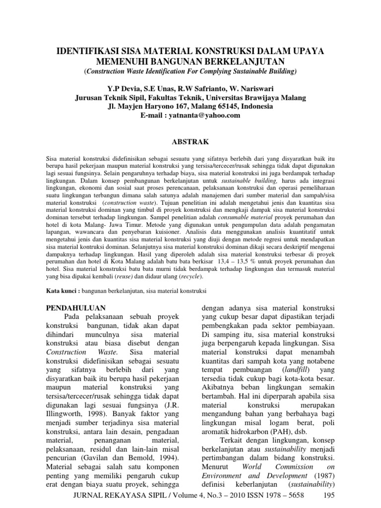 Identifikasi Sisa Material Konstruksi | PDF