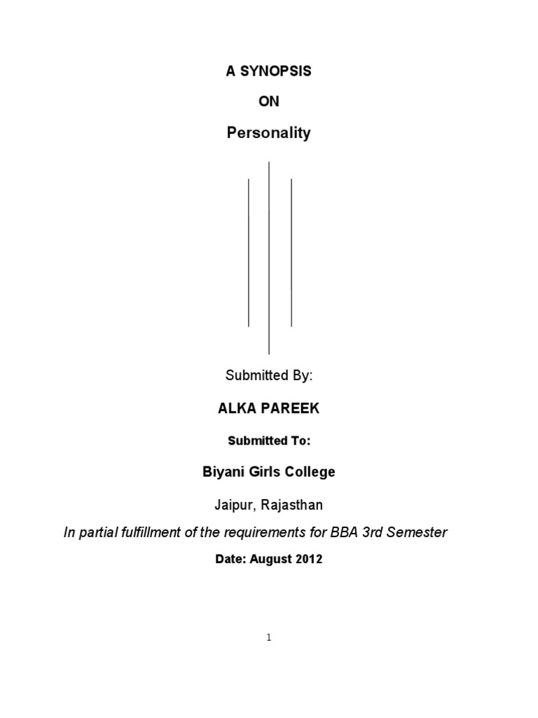A Synopsis Format | Personality Psychology | Humanistic Psychology