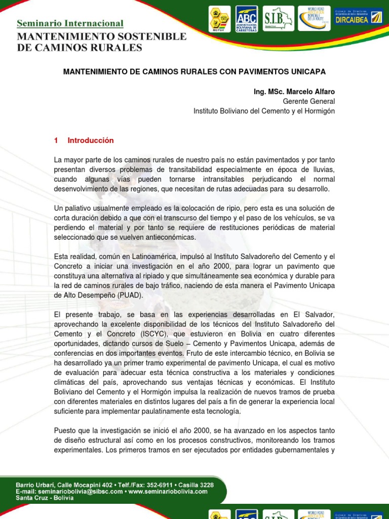 Mantenimiento de Caminos Rurales Con Pavimentos Unicapa | PDF | Cemento ...