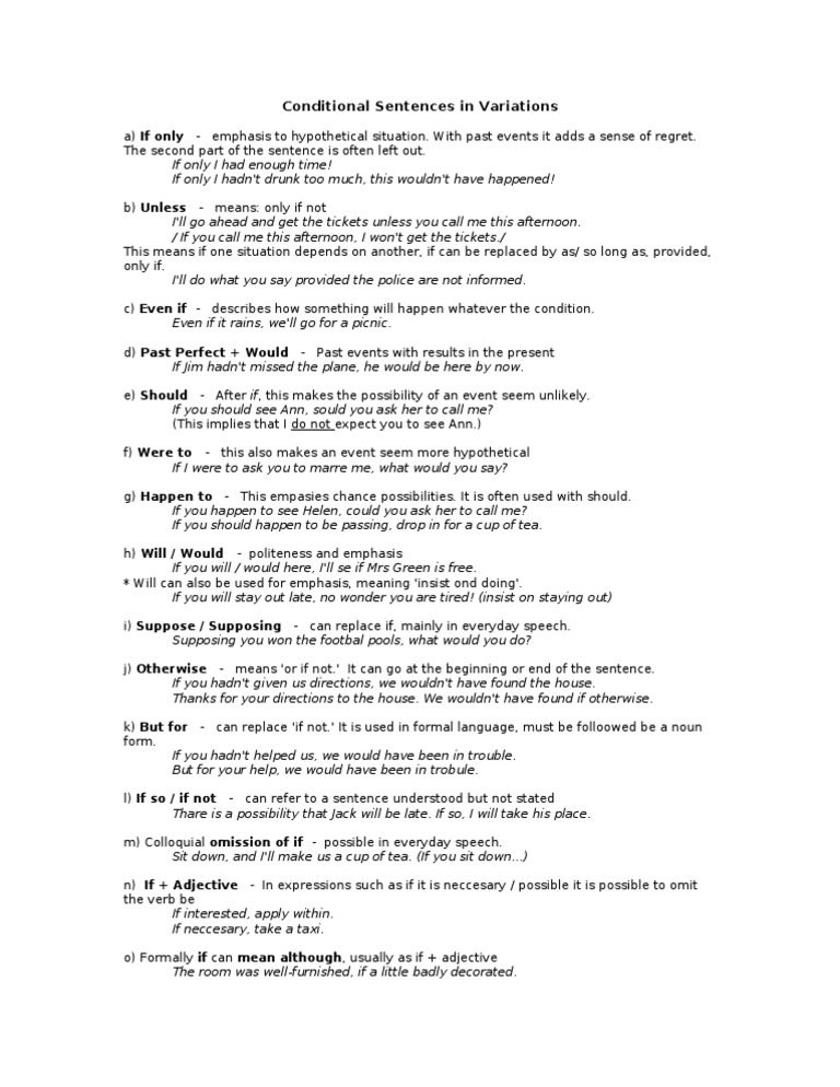 Conditional Sentences in Variations | Download Free PDF | Philology ...