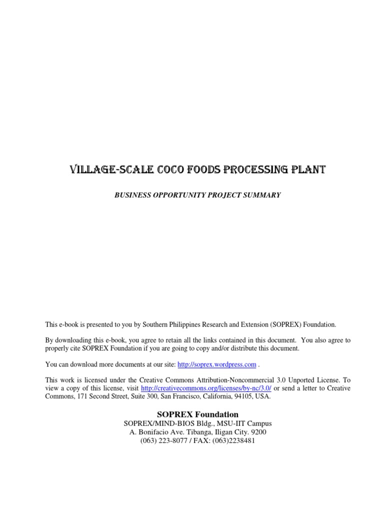 Village Scale Coco Foods Processing Plant Pre Feasibility Study | PDF ...