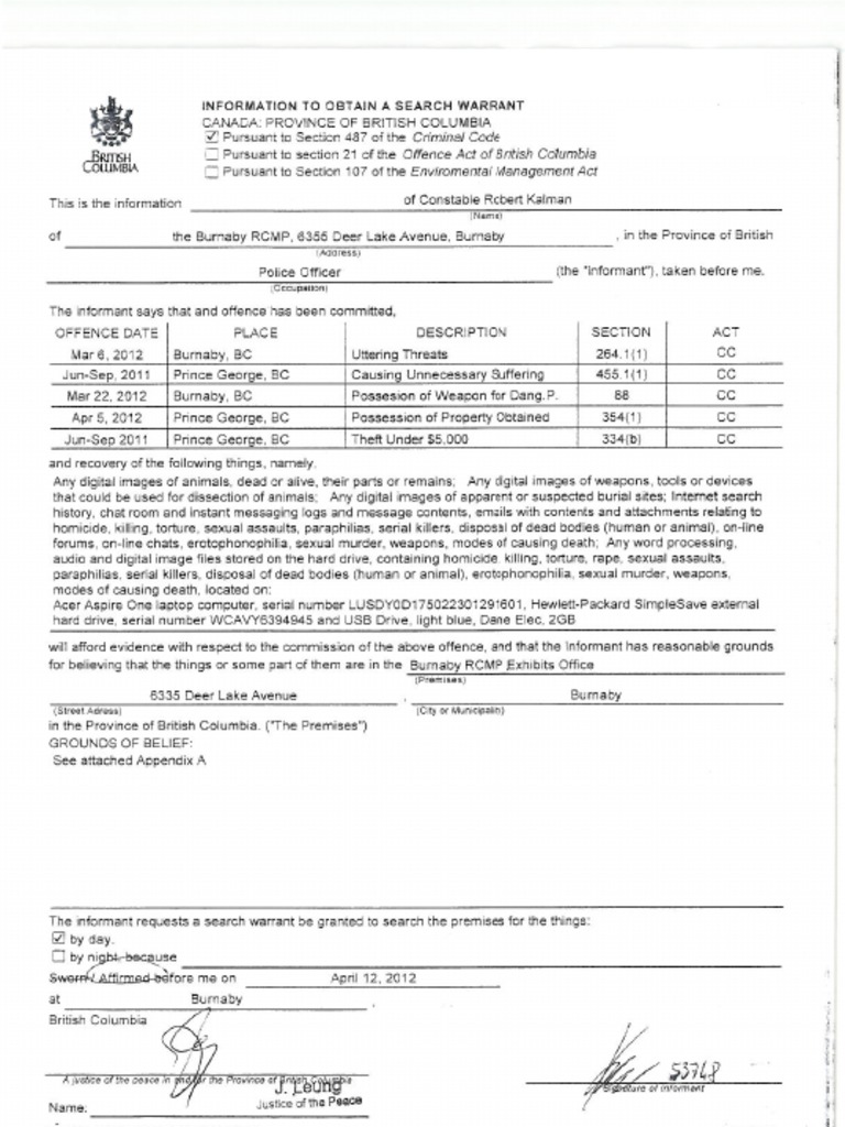 Kayla Bourque Search Warrant Application | PDF