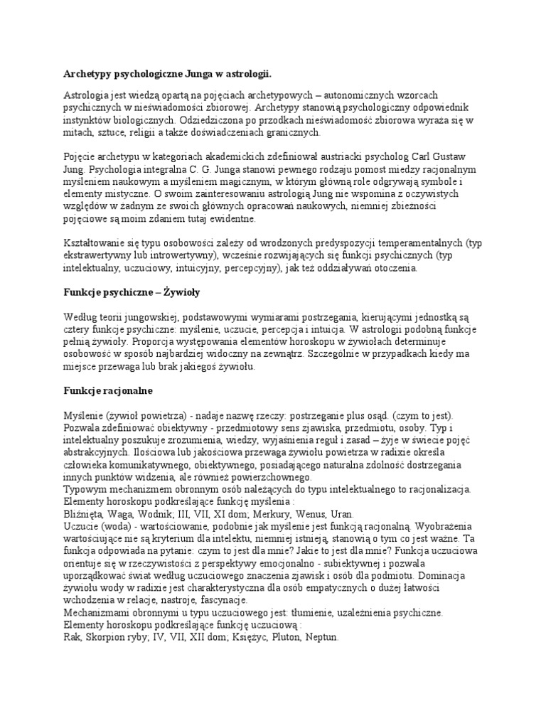 Archetypy Junga W Astrologii | PDF