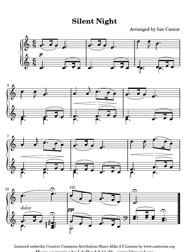 Intermediate Piano Arrangement of Silent Night | PDF