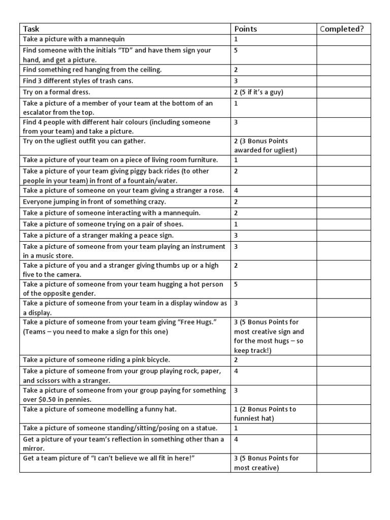 Picture Scavenger Hunt | PDF | Leisure