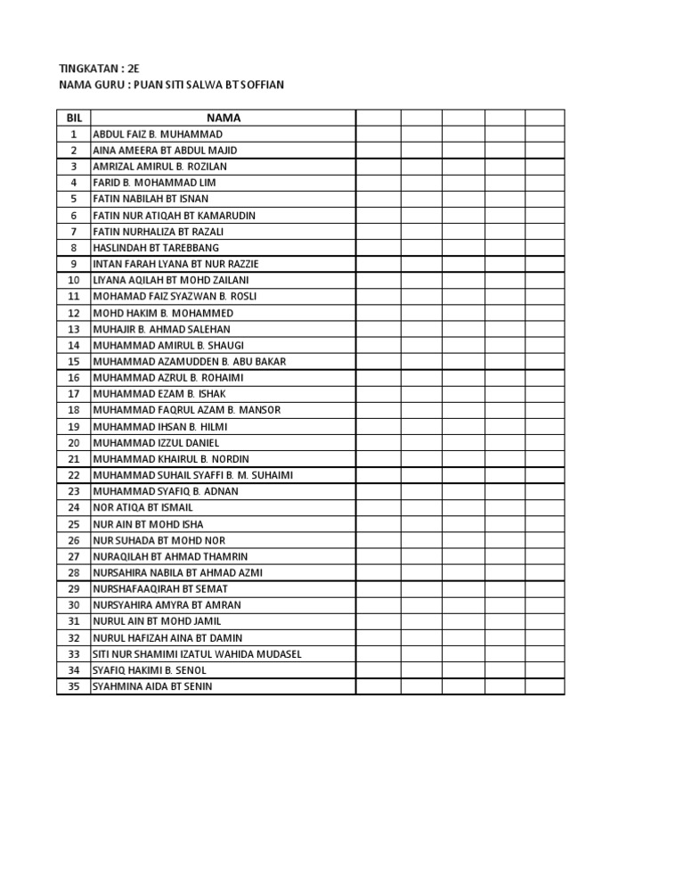 BIL Nama: Tingkatan: 2E Nama Guru: Puan Siti Salwa BT Soffian | PDF | Sports & Recreation