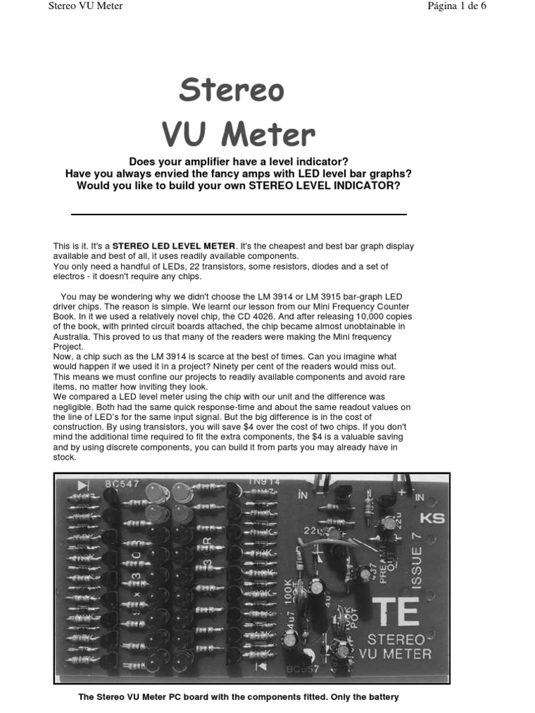 Build a stereo LED level meter for under $4 | PDF | Transistor | Amplifier