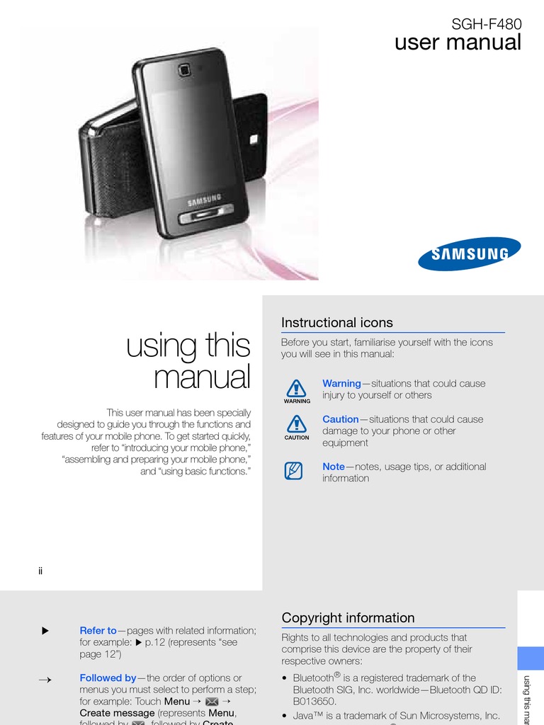 Samsung SGH-F480 User Manual | PDF | Battery Charger | Mobile Phones