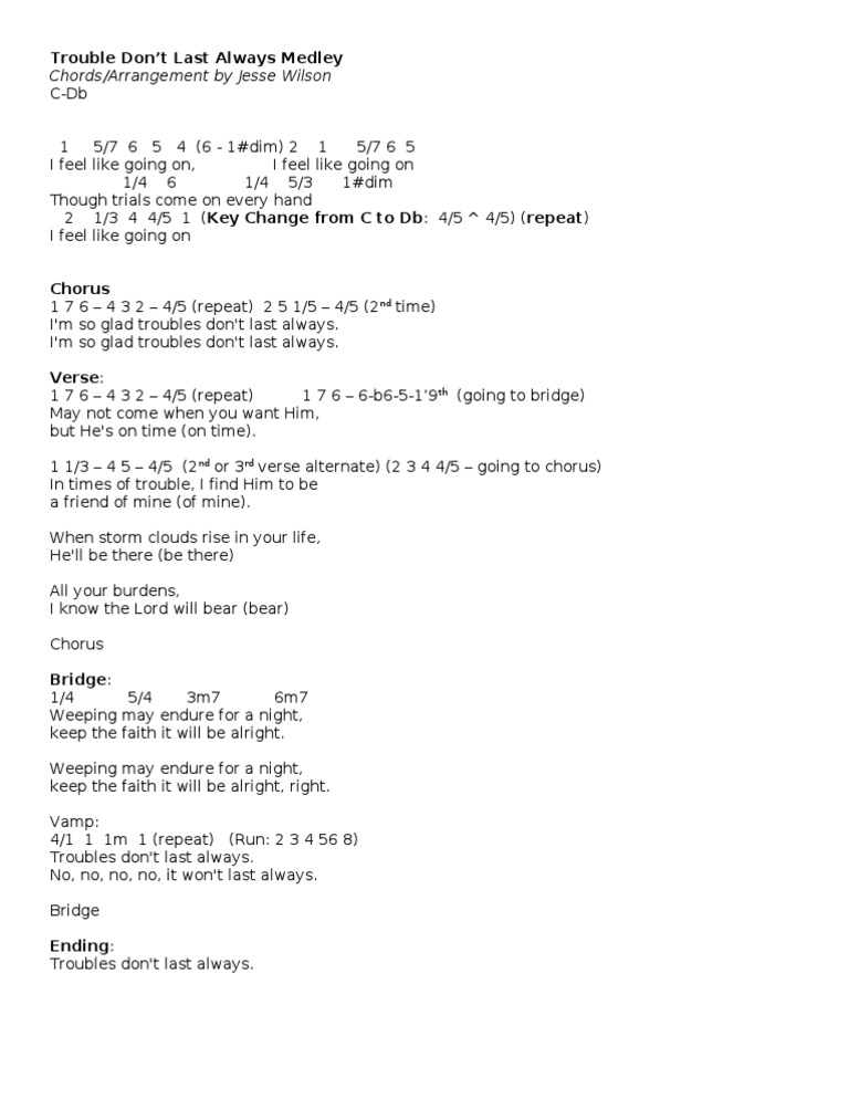 Trouble Dont Last Medley (#S) | PDF | Language Arts & Discipline