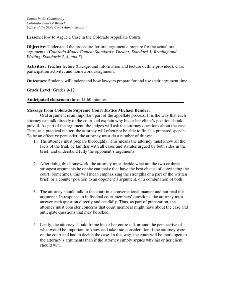 How To Argue A Case | PDF | Brief (Law) | Oral Argument In The United ...