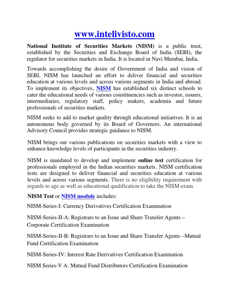 Practice Test Paper & Mock Test For NISM Series | PDF | Securities ...