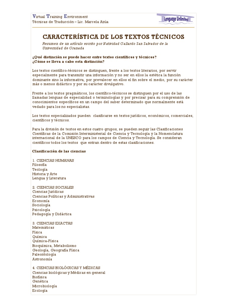 Caracteristica de Los Textos Tecnicos | PDF | Traducciones | Science