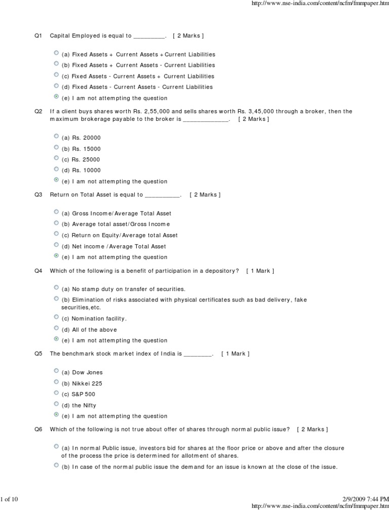 NCFM Test Pattern.. With Papers | PDF | Stocks | American Depositary ...