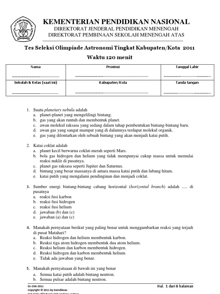 Soal OSK Astronomi Kode 01 | PDF | Metode & Bahan Ajar