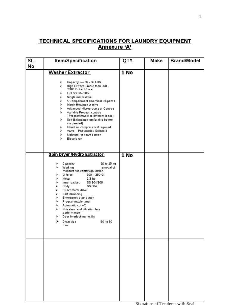 Laundry Technical Specifications | PDF | Washing Machine | Clothes Dryer