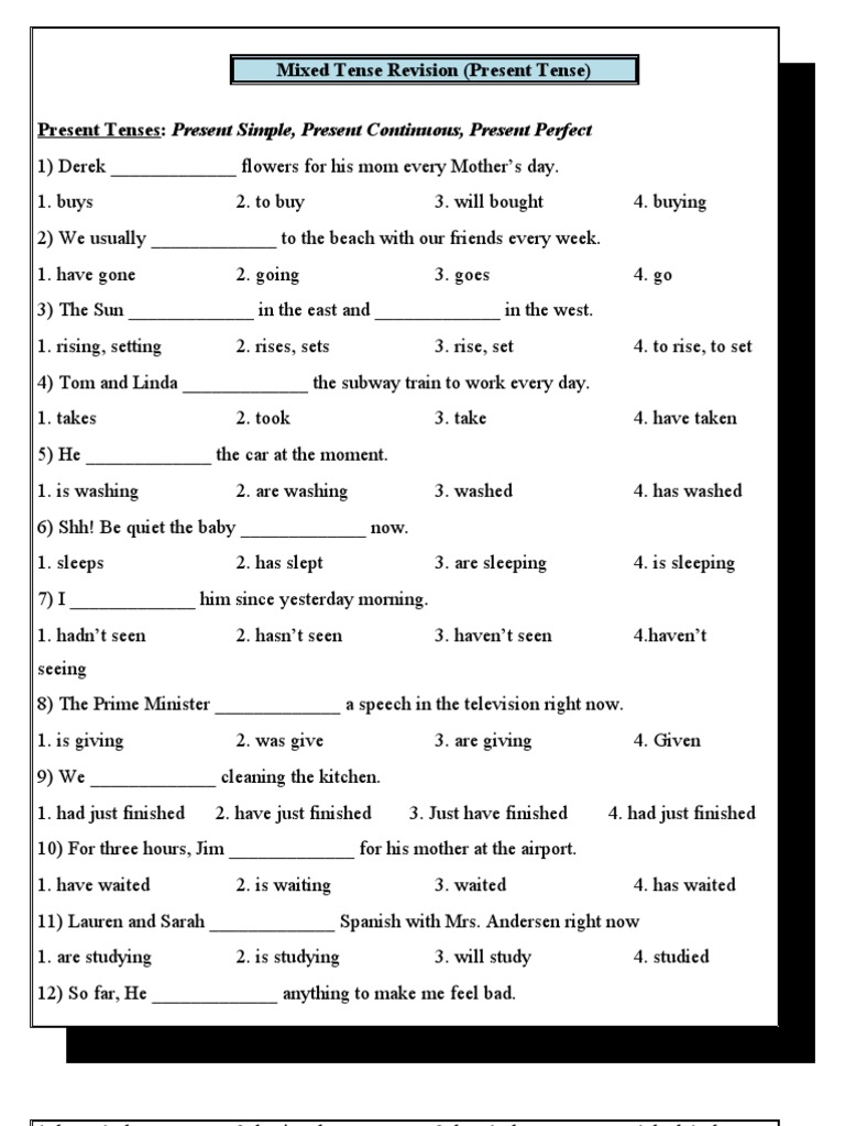 Mixed Tense Revision Present Tense | Download Free PDF | Languages