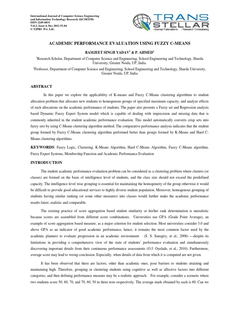 Academic Performance Evaluation Using Fuzzy C-Means | PDF | Cluster ...