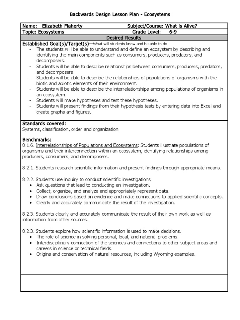 Ecosystem Lesson Plan | PDF | Food Web | Biogeochemistry