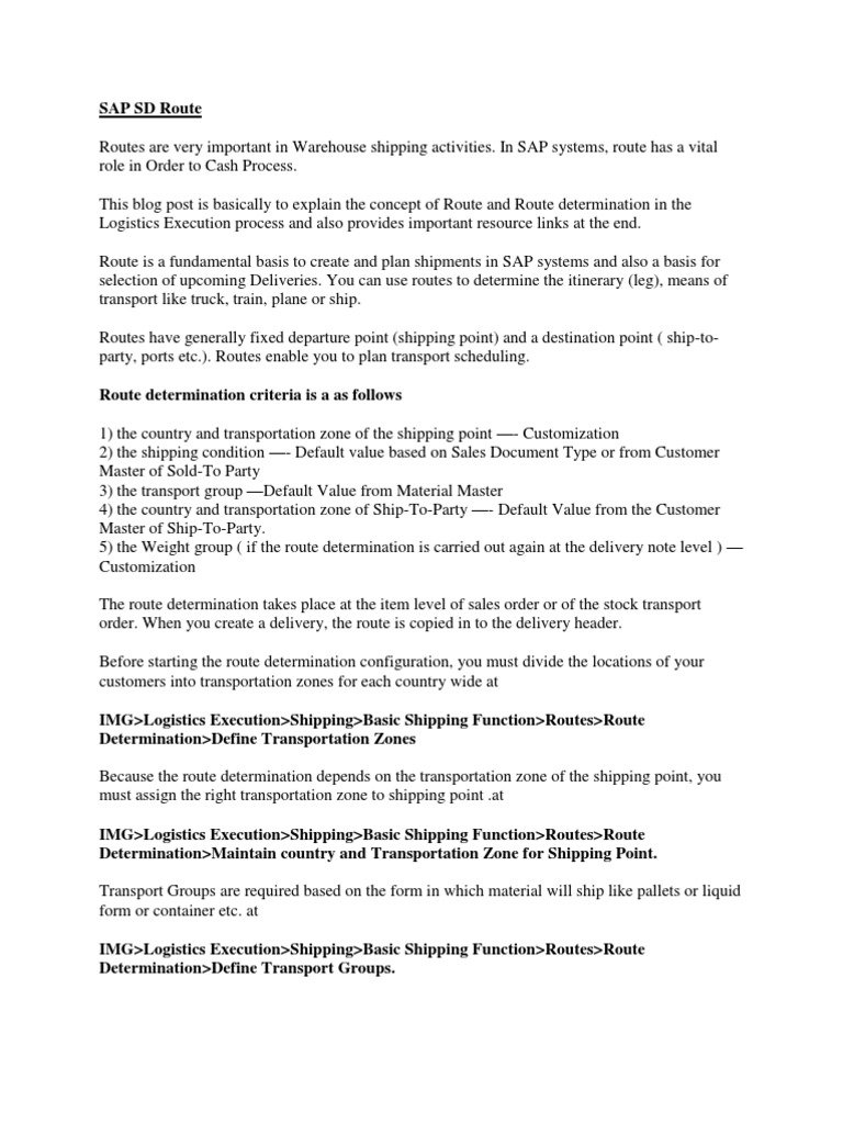 Route Determination in SAP: Criteria, Configuration, and Process | PDF ...