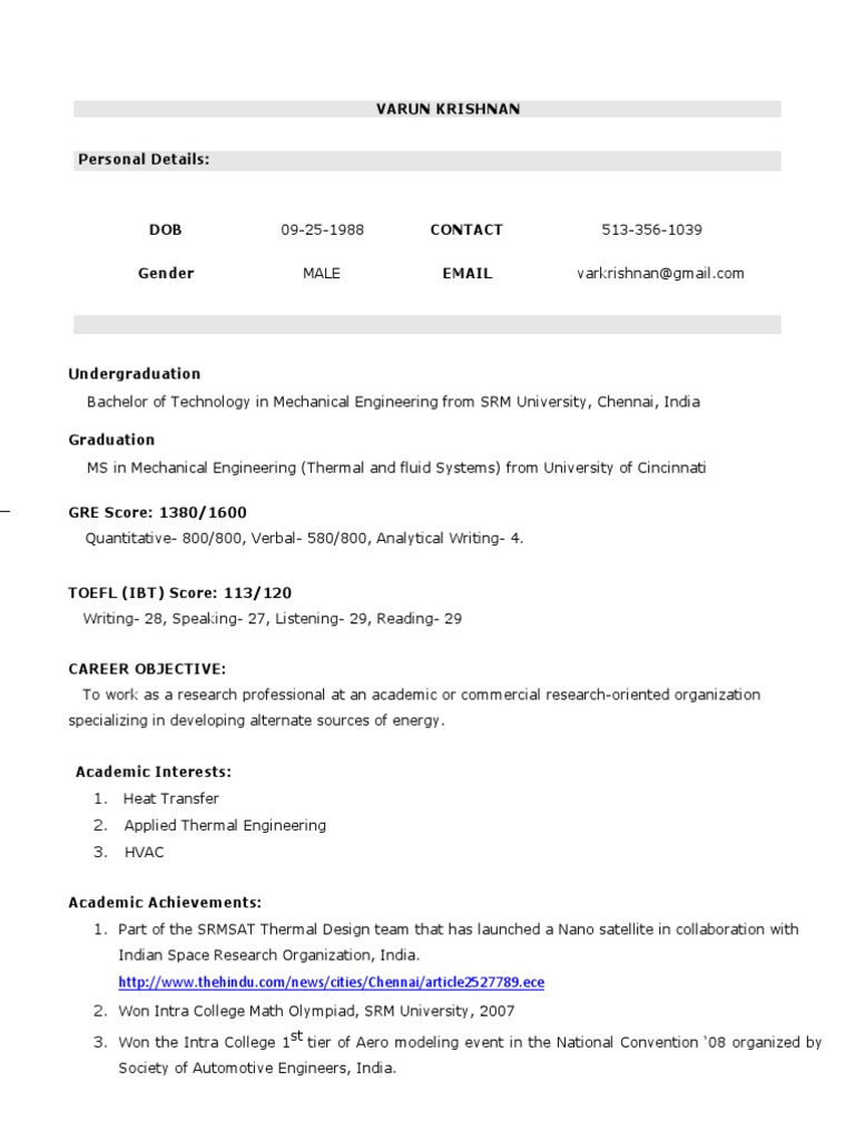 VARUN Resume | PDF | Science And Technology | Mechanical Engineering
