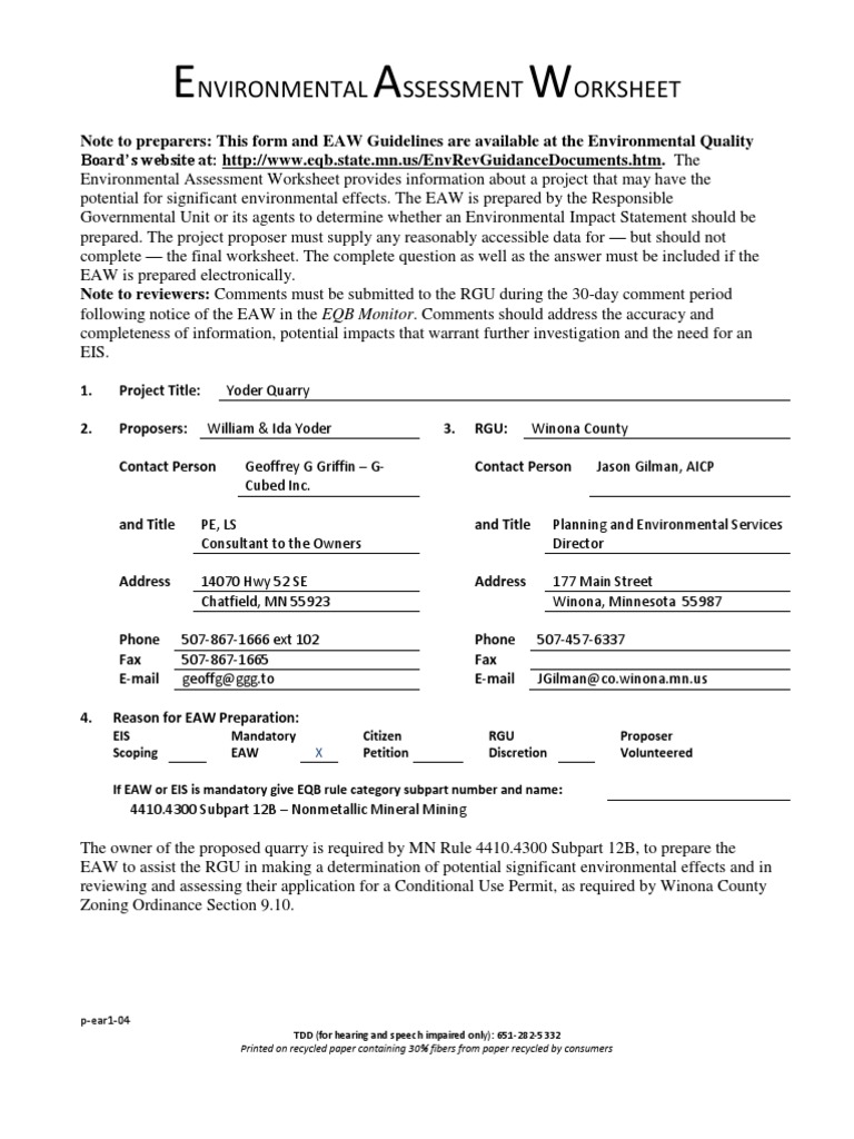 Yoder Quarry Environmental Assessment | PDF | Clean Water Act | Agriculture