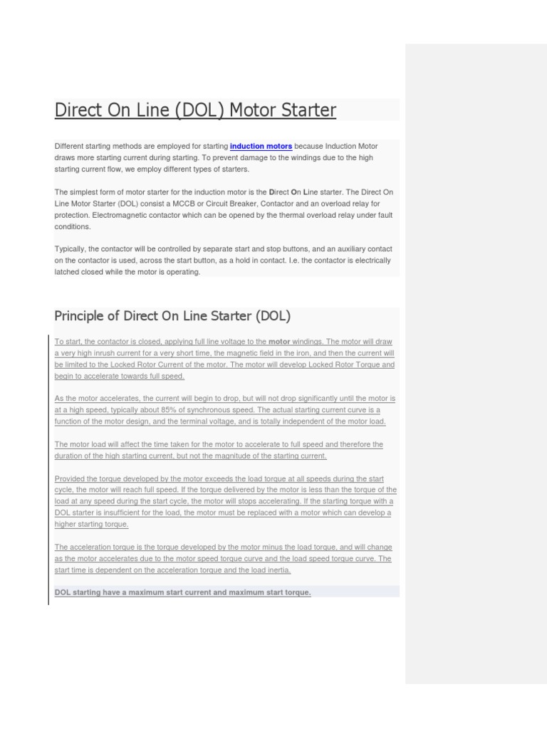Principle of Direct On Line Starter (DOL) | PDF | Relay | Fuse (Electrical)