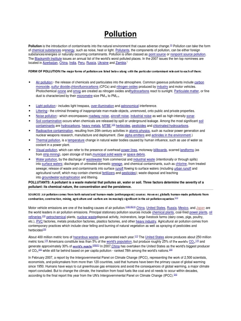 Form of Pollution | PDF | Pollution | Air Pollution