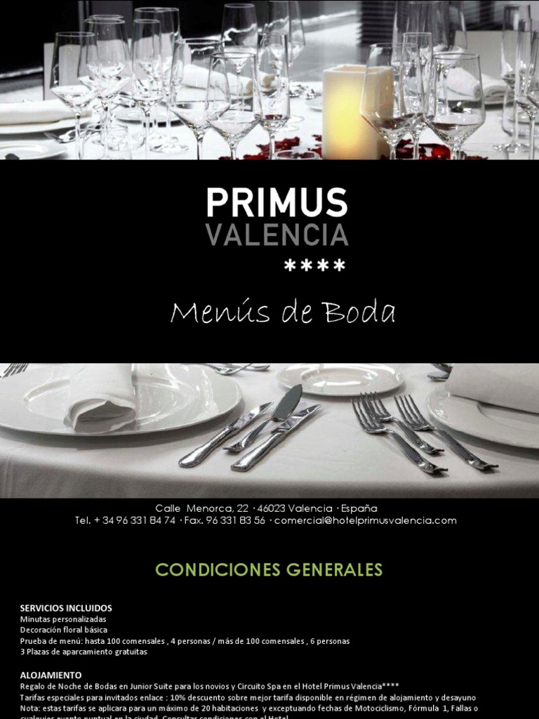 Menu de Bodas Primus Valencia (Es) | PDF | Hotel | Alimentos
