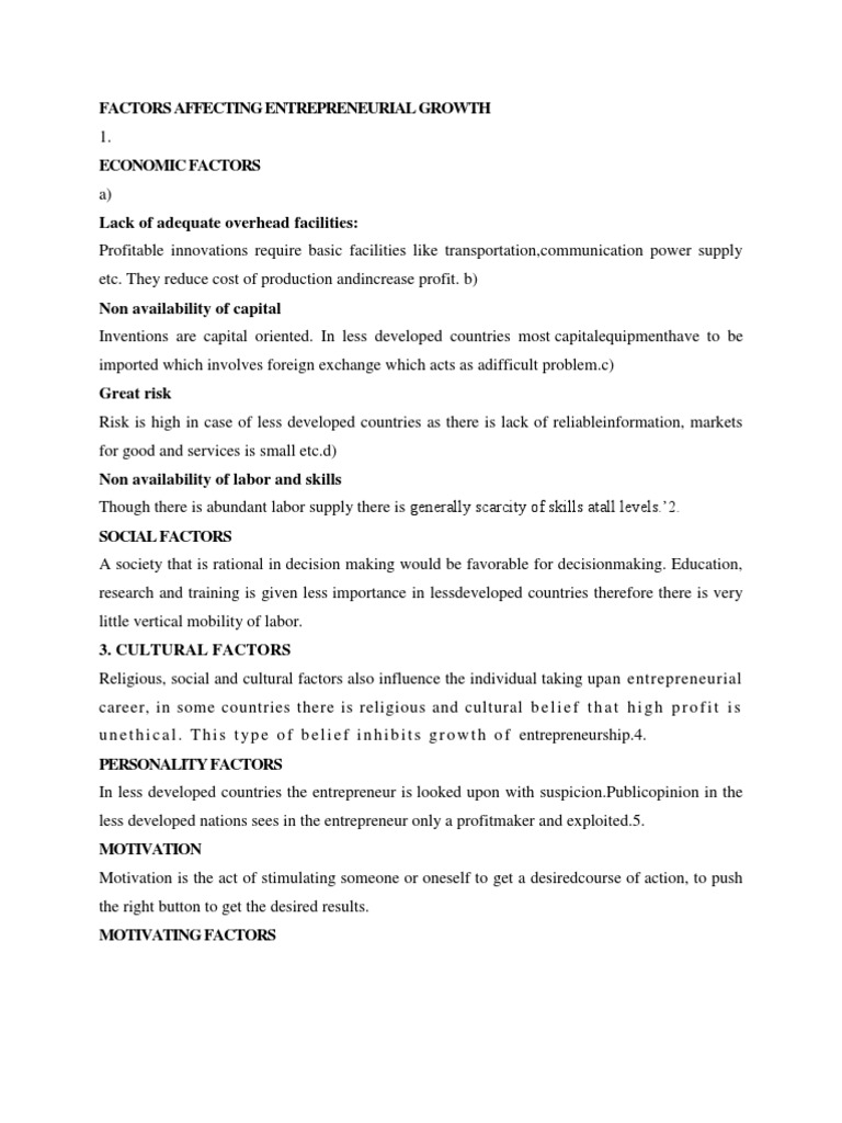 Factors Affecting Entrepreneurial Growth | PDF | Entrepreneurship ...