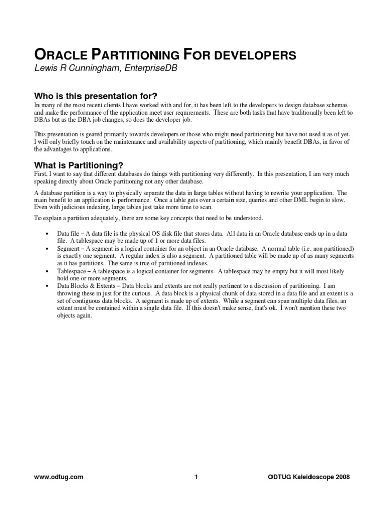 Oracle Partitioning For Developers Pdf Database Index Oracle Database 6875