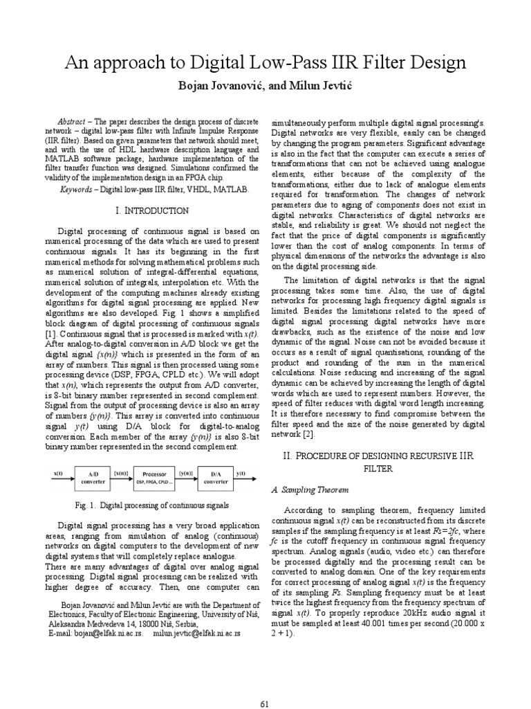 An Approach To Digital Low-Pass IIR Filter Design | PDF | Digital Signal Processing | Analog To ...