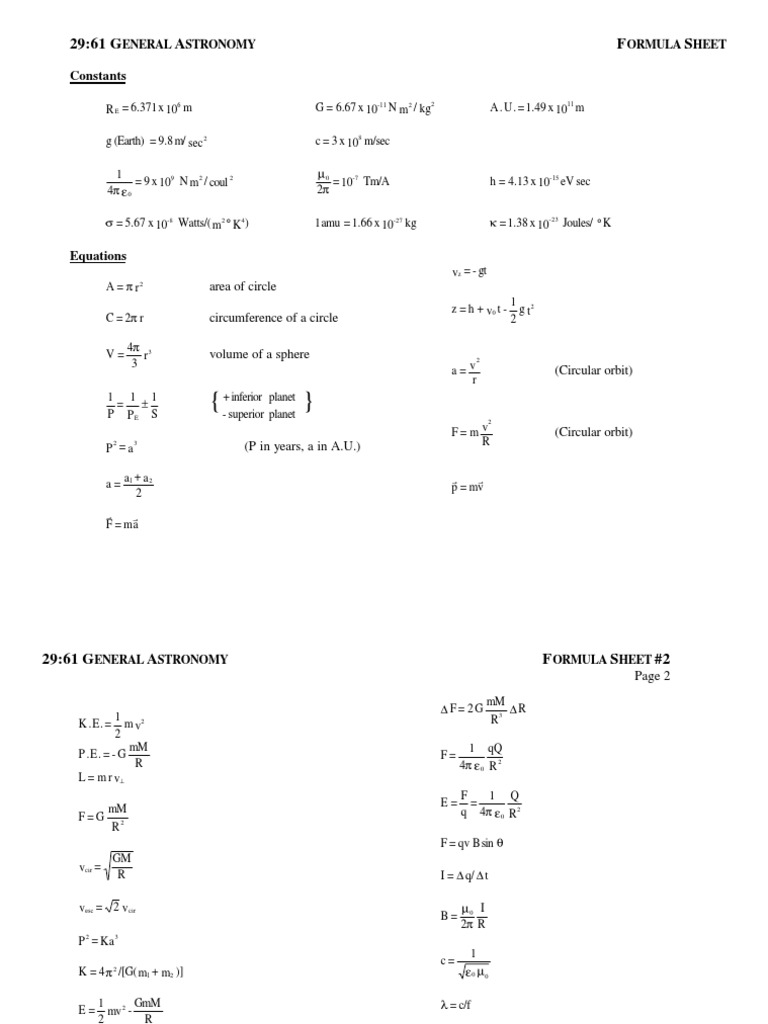 Astronomy Formulas | PDF