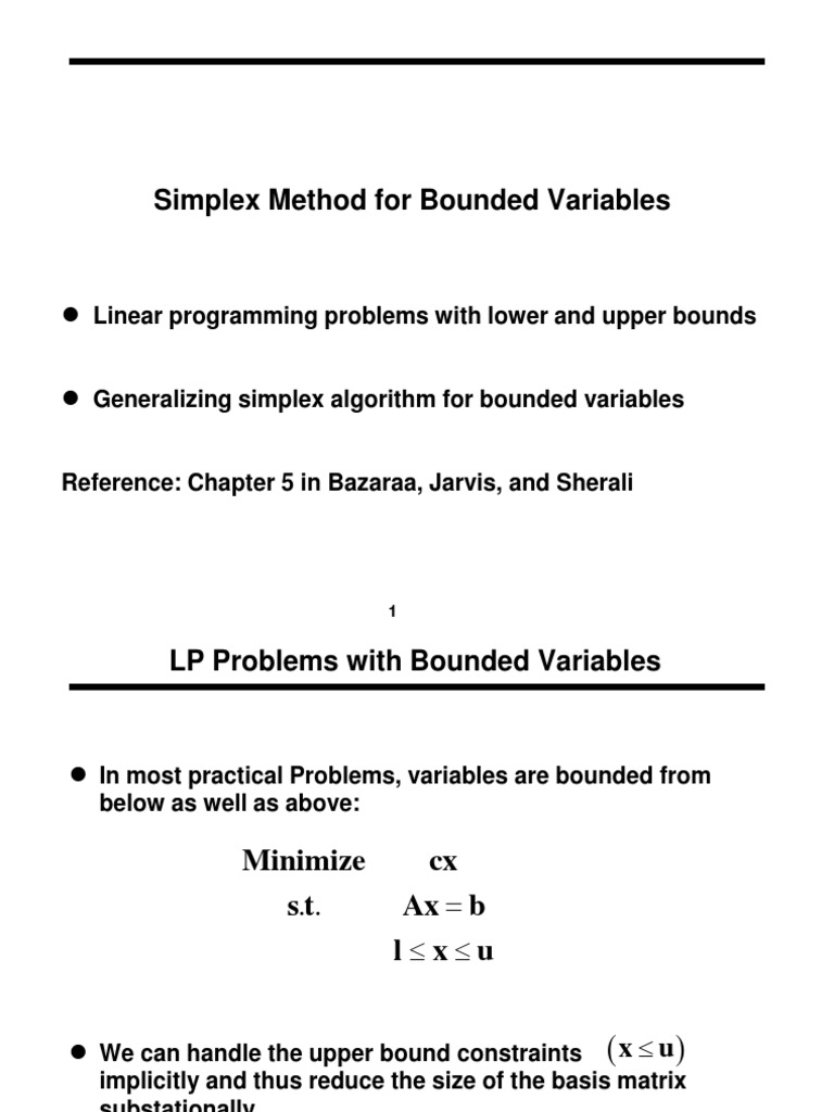 Simplex Method For Bounded Variables: Linear Programming Problems With ...