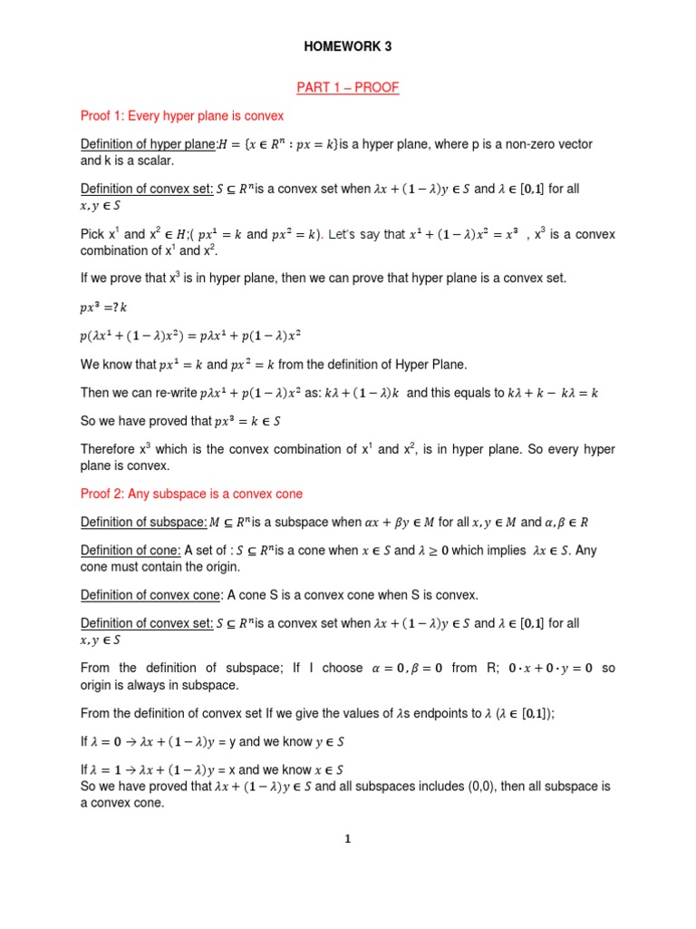 Proof Proof 1: Every Hyper Plane Is Convex: Homework 3 | PDF | Linear Subspace | Basis (Linear ...