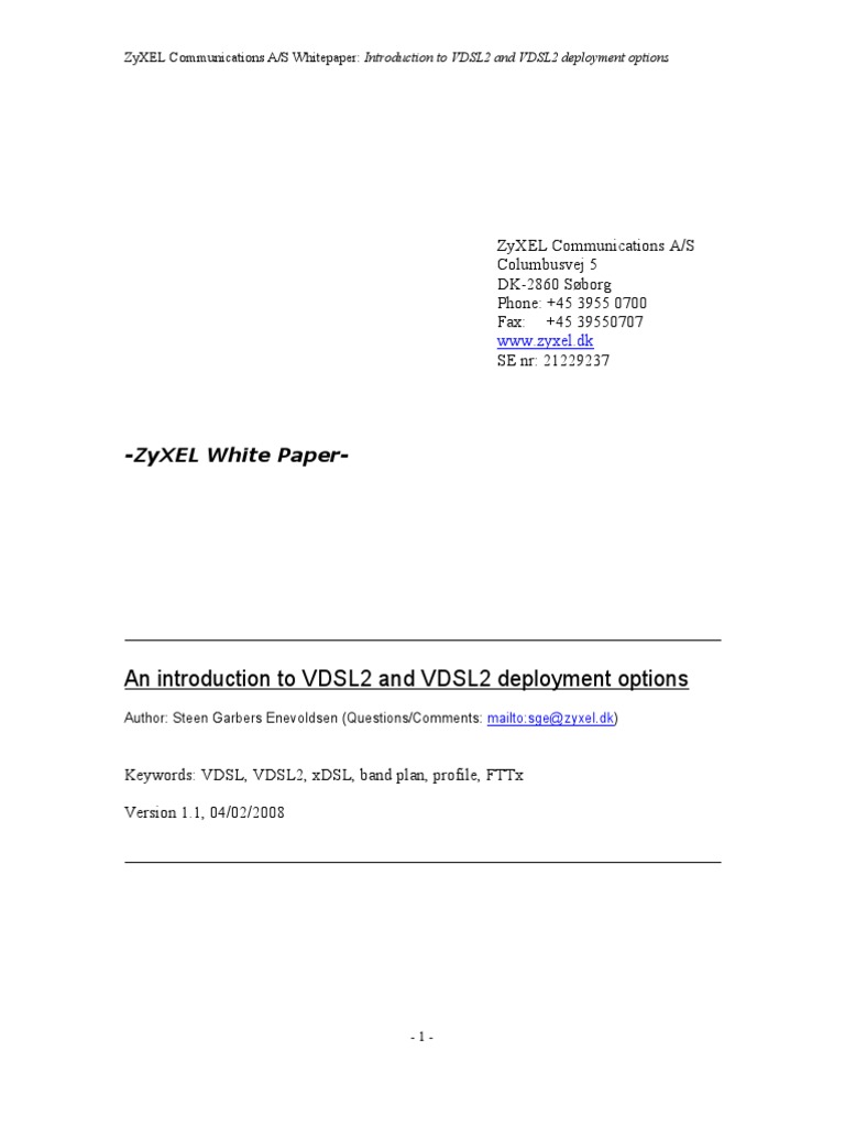 An Introduction To Vdsl2 and Vdsl2 Deployment Options: - Zyxel White ...