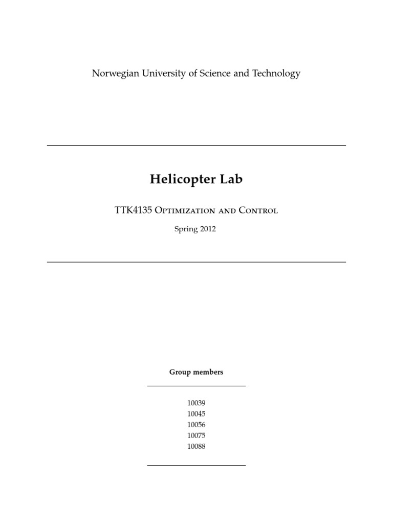TTK4135 Helicopter Control Optimization | PDF | Mathematical ...