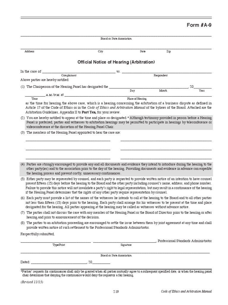 CEAM Arbitration Form A9 | PDF | Right To Counsel | Arbitration