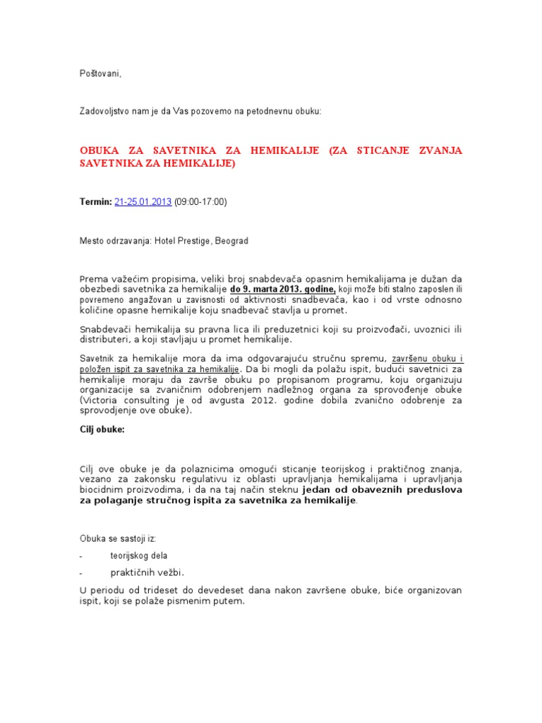 Obuka Za Savetnika Za Hemikalije | PDF